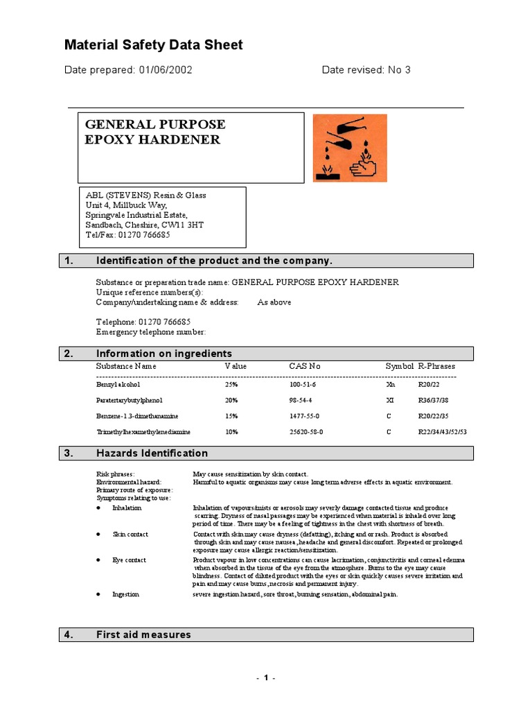 Er Hardener Msds | Nitrogen | Toxicity