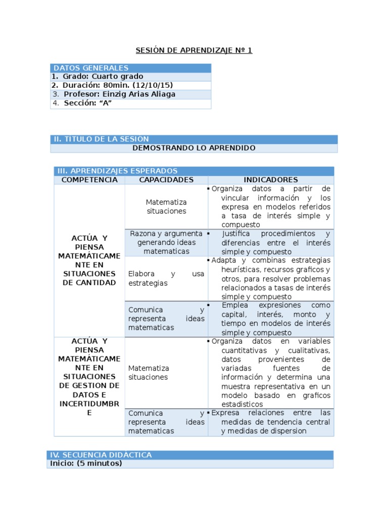 Modelo de Sesion Con JEC | PDF | Aprendizaje | Maestros