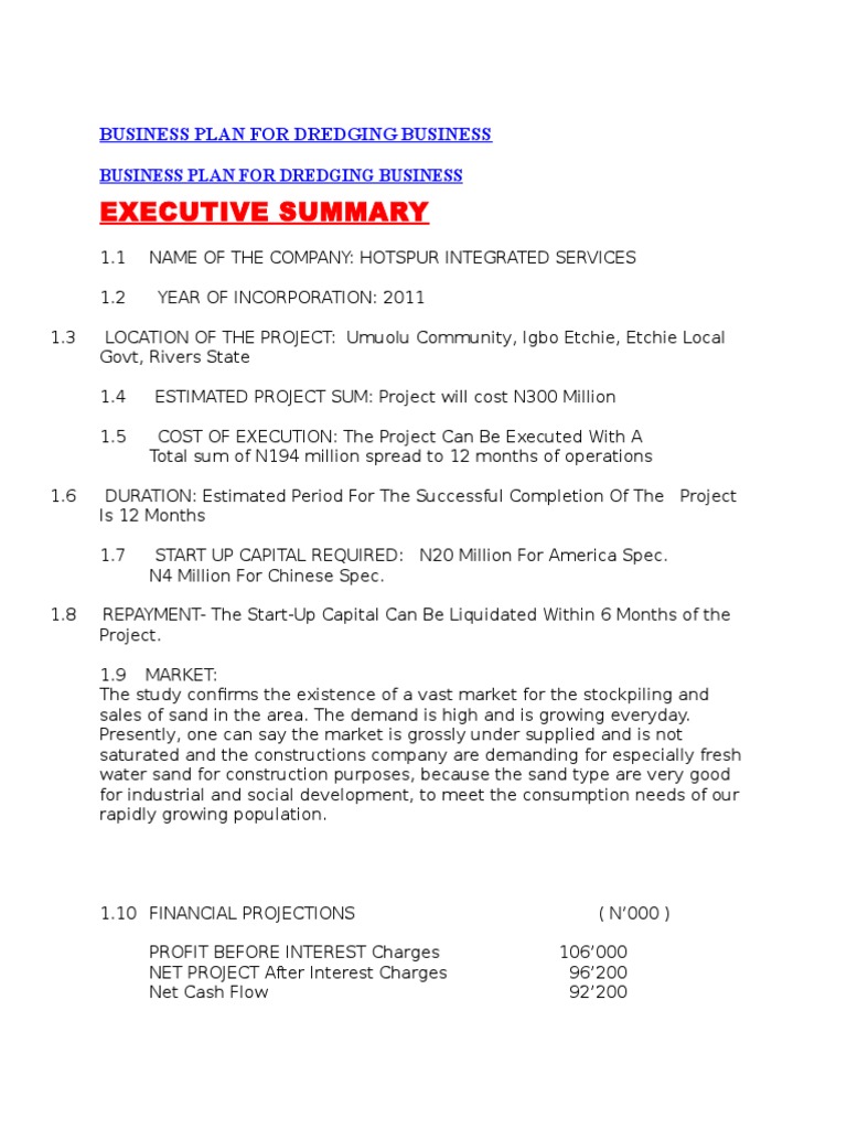 Business Plan For Dredging Business | PDF | Dredging | Revenue