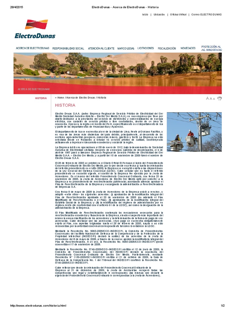 ElectroDunas Historia | PDF | Perú | Gobierno