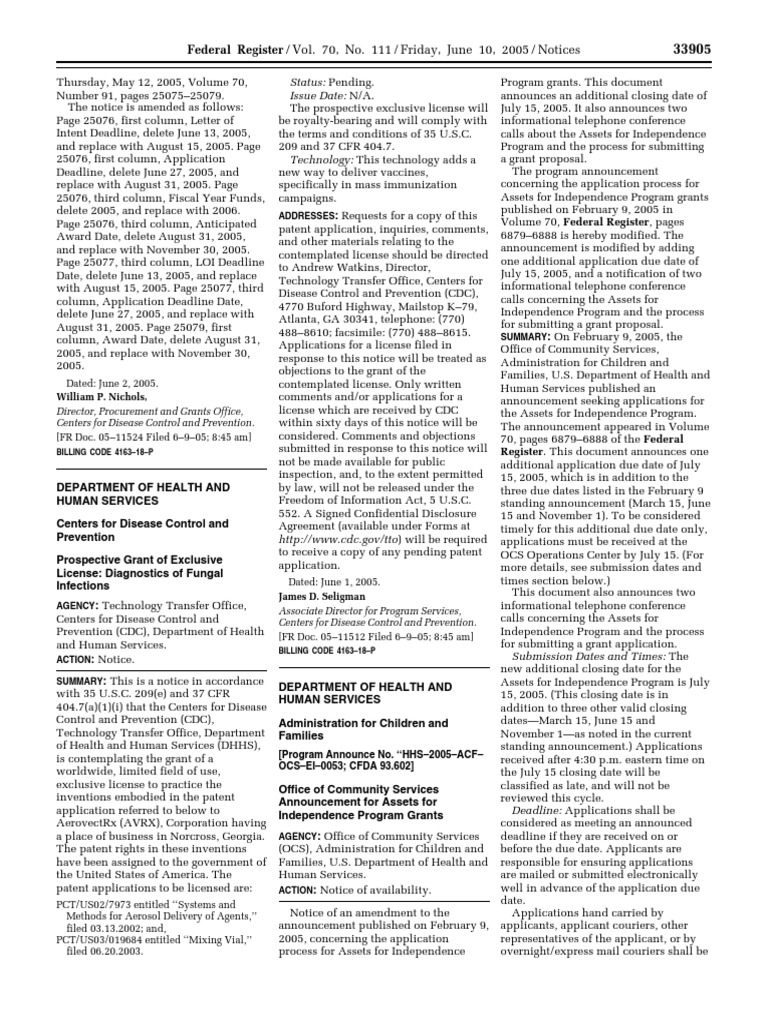 Notice: Grants and Cooperative Agreements Availability, Etc.: Assets ...