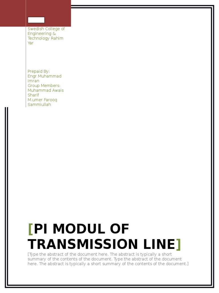 Pi Model Project | PDF | Transmission Line | Electrical Network