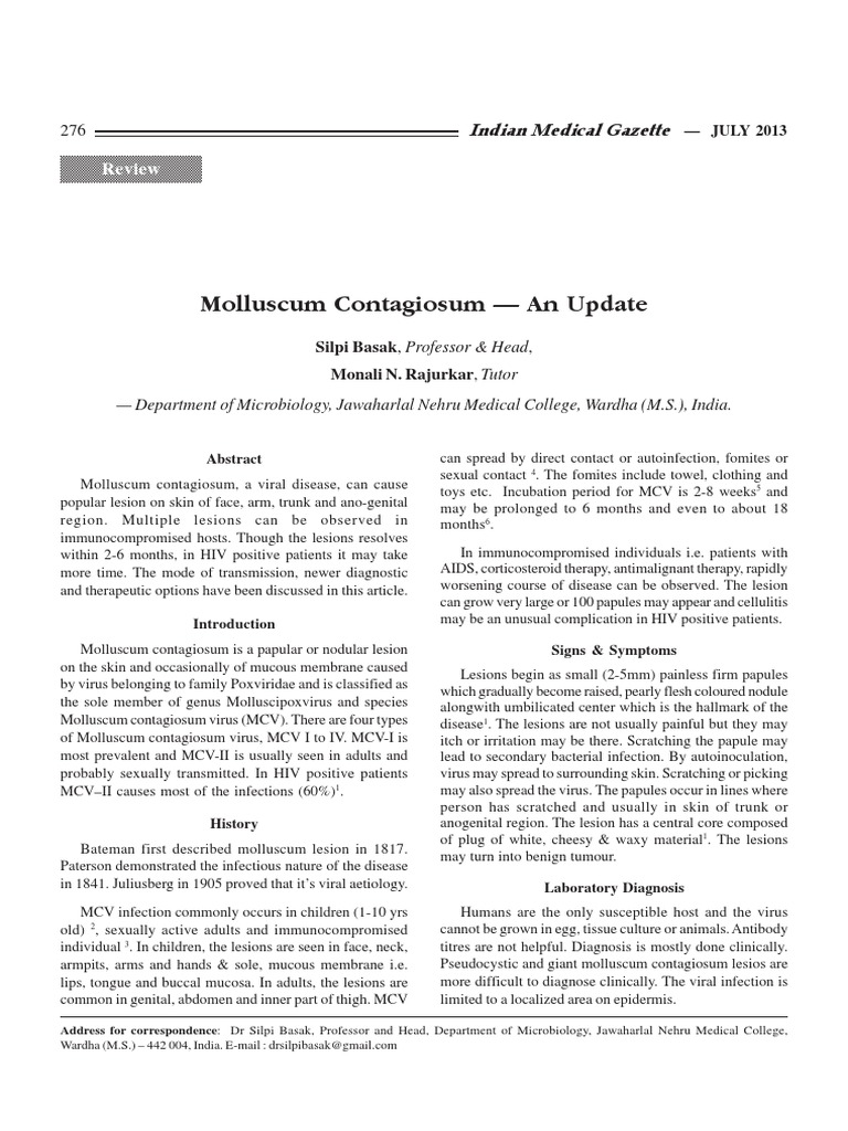 Molluscum Contagiosum - An Update: Review | PDF | Cutaneous Conditions | Epidermis