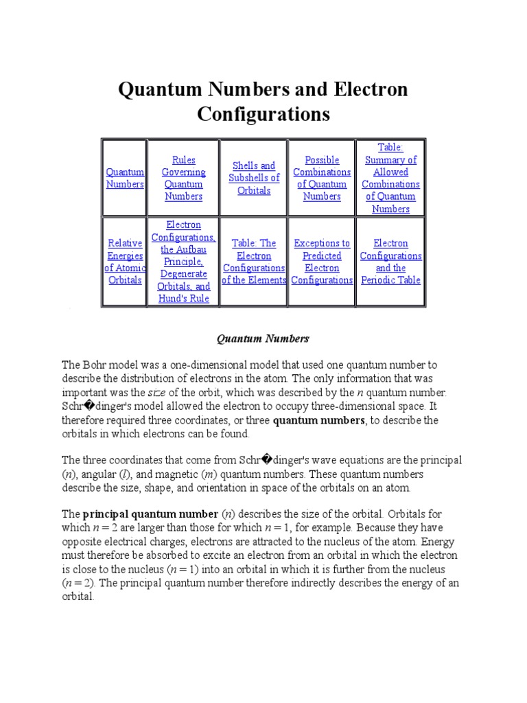 Quantum Numbers And Electron Configurations Quantum Numbers And