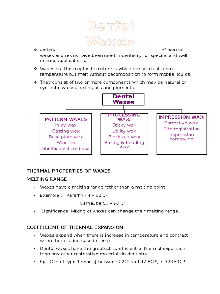 Dental Waxes | PDF | Wax | Thermal Expansion