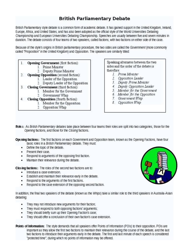 British Parliamentary Debate Definition Rules | PDF | Political ...
