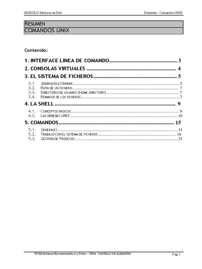 01-Resumen Comandos UNIX | PDF | Interfaz de línea de comando | Archivo de computadora