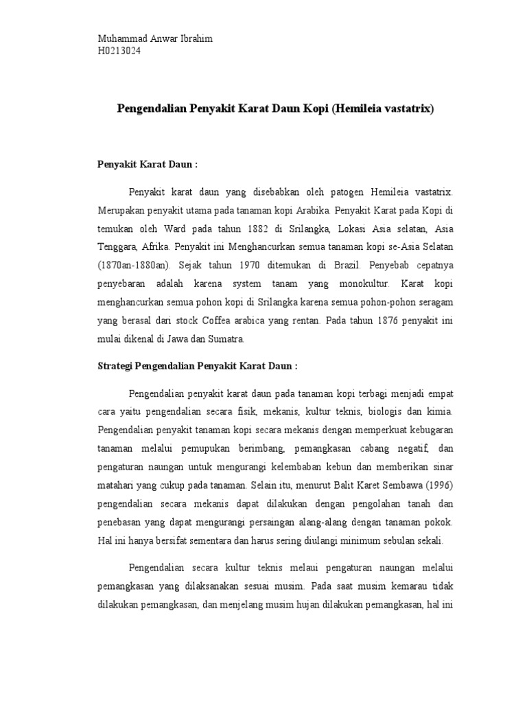 Pengendalian Penyakit Karat Daun Kopi (Hemileia Vastatrix) | PDF