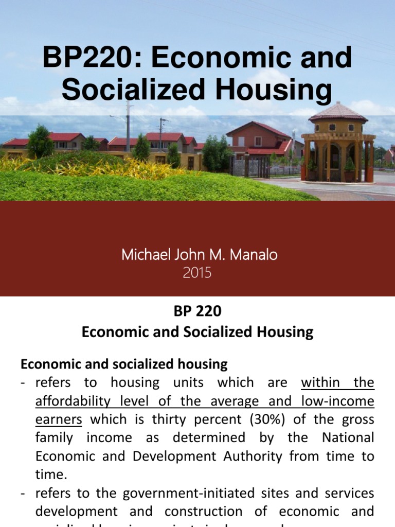 BP 220: Economic and Socialized Housing | PDF | Land Lot | Public Housing