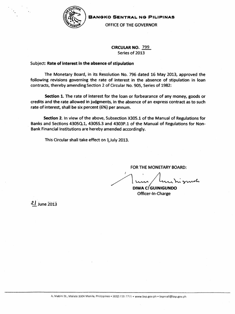 BSP Circular No. 799, Series of 2013 | PDF