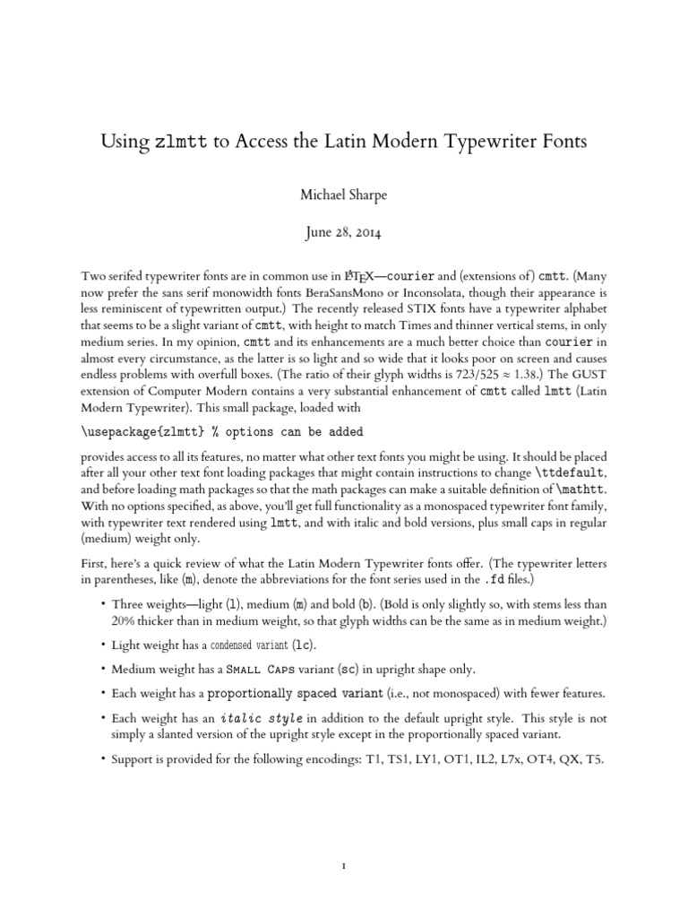 An In-Depth Guide to Using the Latin Modern Typewriter Fonts in LATEX Documents via the zlmtt ...