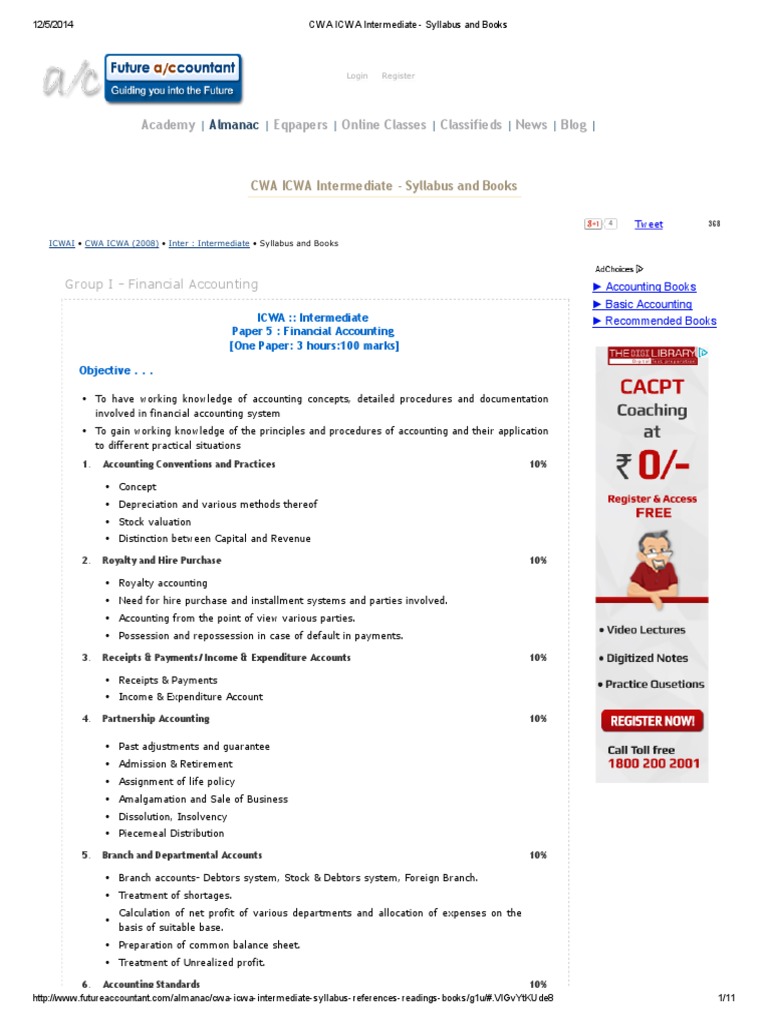 CWA ICWA Intermediate - Syllabus and Books | PDF | Databases | Cost ...