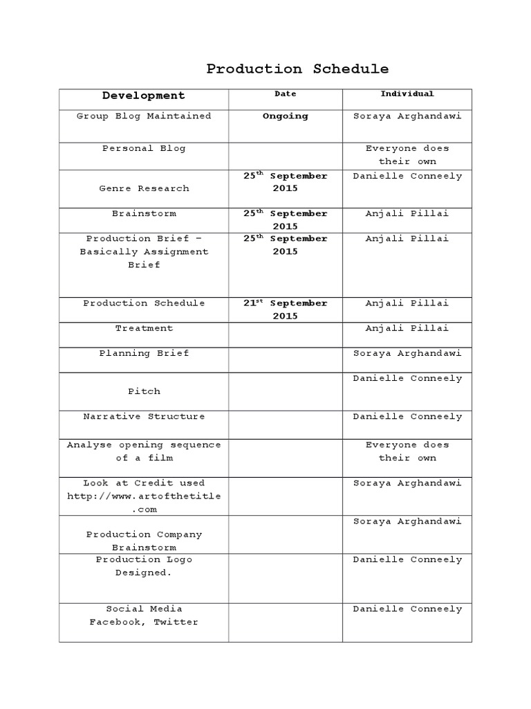 Film Production Schedule Guide | PDF