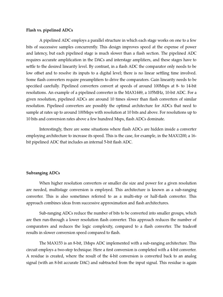 Flash Vs Pipelined ADC and Subranging ADC | PDF | Analog To Digital ...
