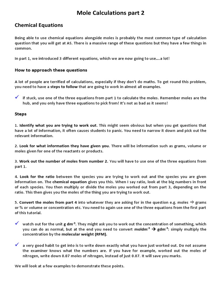 Mole Calculations Part 2 Edexcel | PDF | Mole (Unit) | Gases