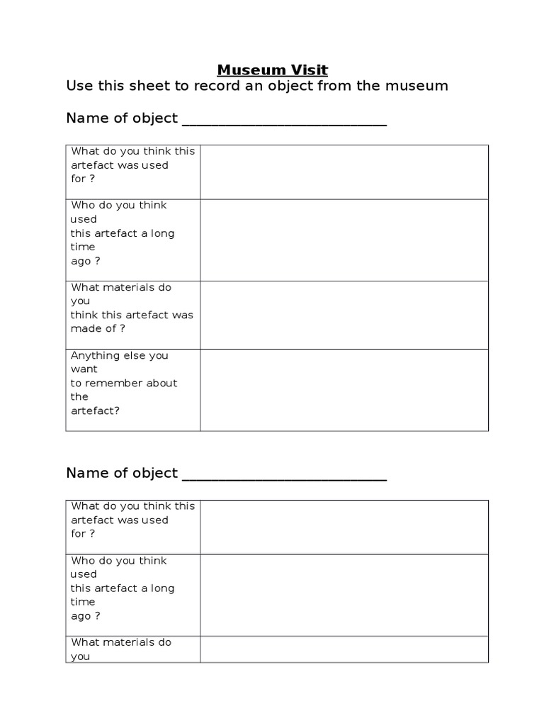 Museum Artifact Exploration Sheet | PDF