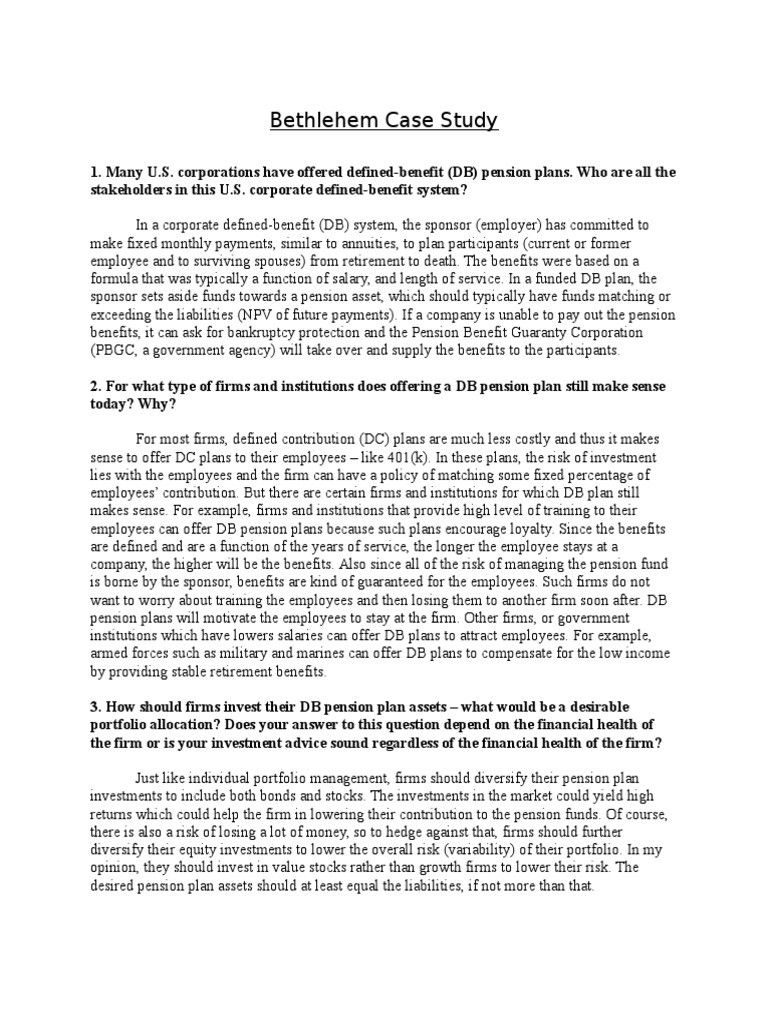 Bethlehem Case Writeup | Download Free PDF | Pension | Discounting
