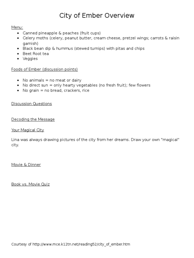 City of Ember Food and Discussion Guide | PDF | Cuisine | Food And Drink