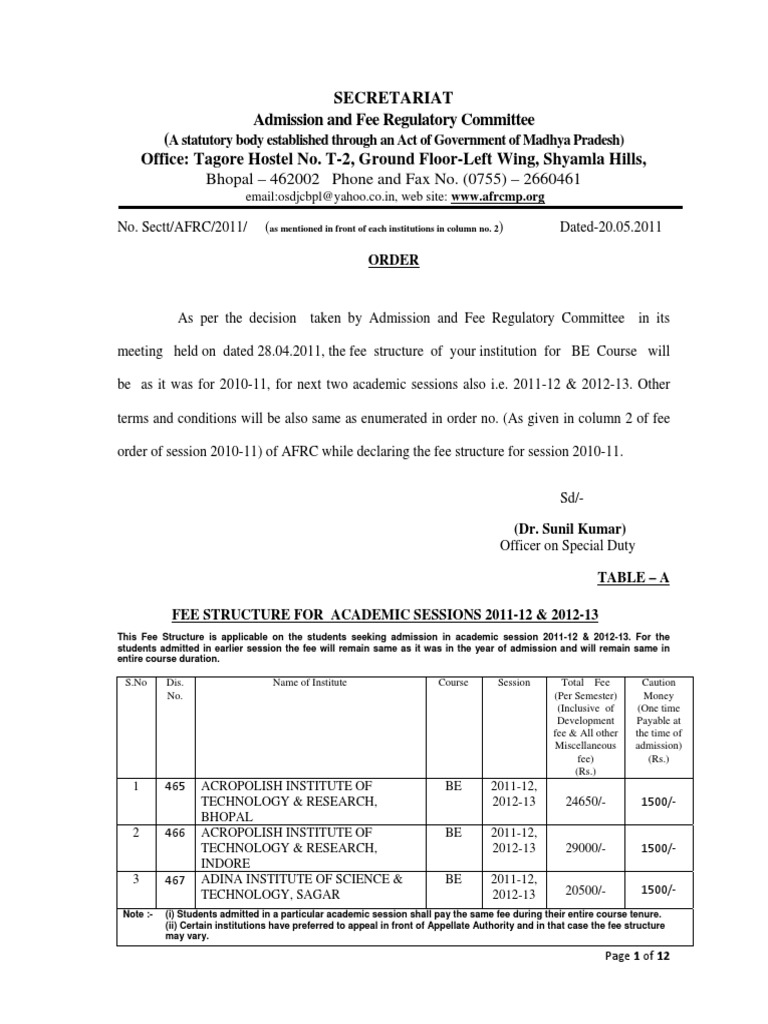 Fee Structure CLG Univ | PDF | Science And Technology | Science