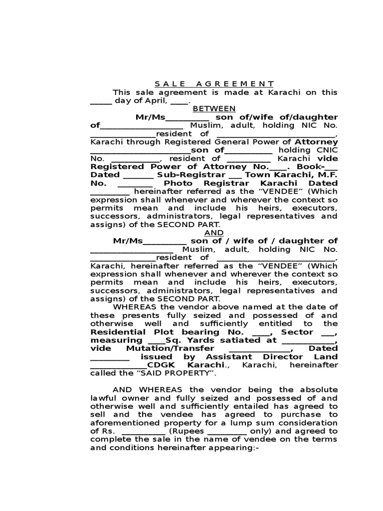 Sale Agreement | PDF | Deed | Property