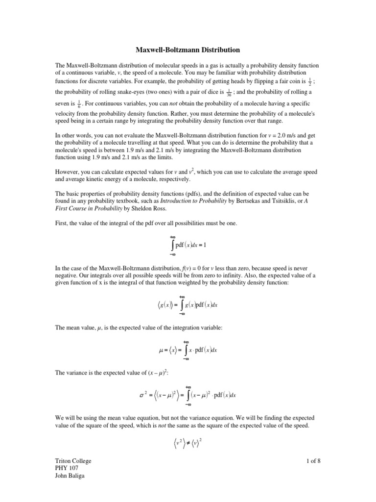 Maxwell Boltzmann Distribution | PDF | Probability Density Function ...