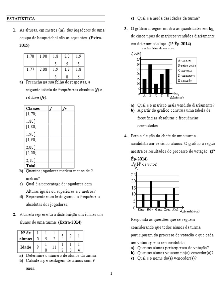 Exercicios de Estatistica | PDF | Modo (Estatística) | Média