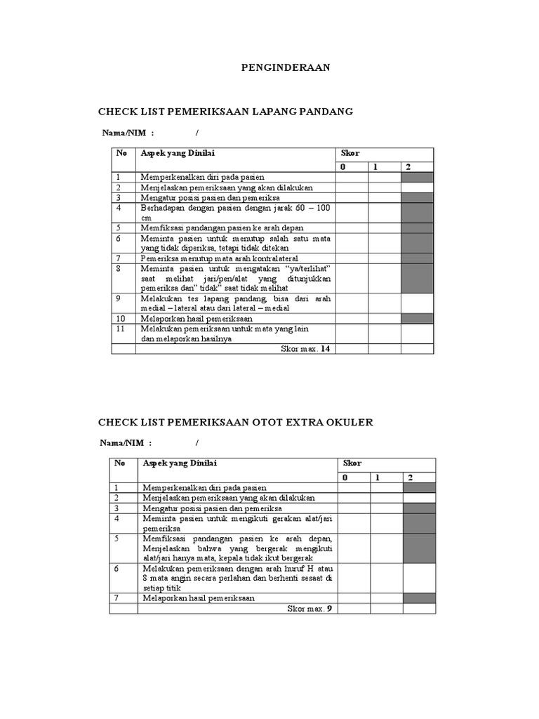 Checklist OSCE | PDF