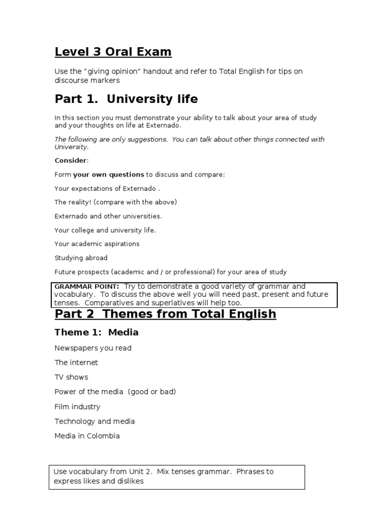 Level 3 English Oral Exam Guide | PDF