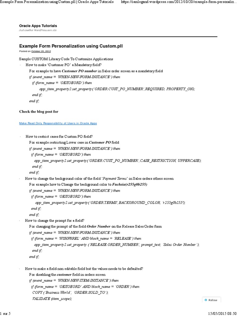 Example Form Personalization Using Custom | PDF | Software Engineering | Computing