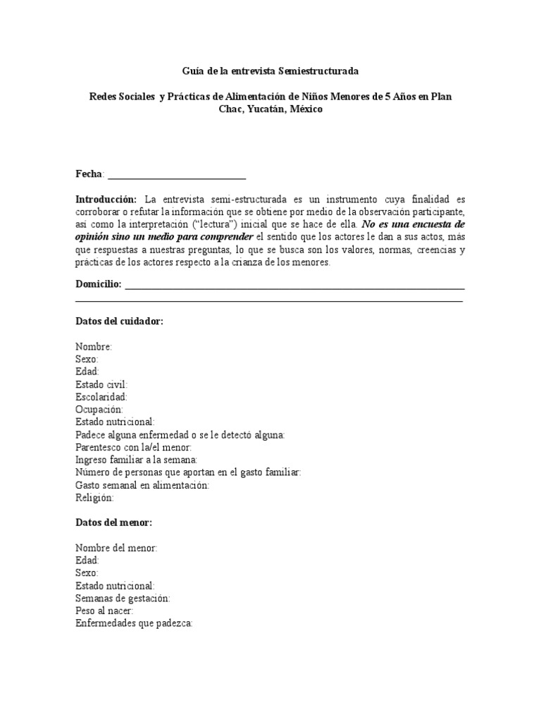 Guía de La Entrevista Semiestructurada | Red social | Alimentos