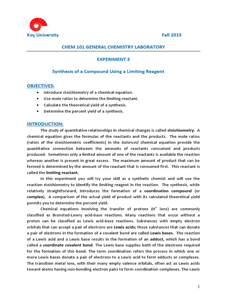 Chem 101 Exp3 Limiting Reagent Fall 2015 | PDF | Coordination Complex | Ligand