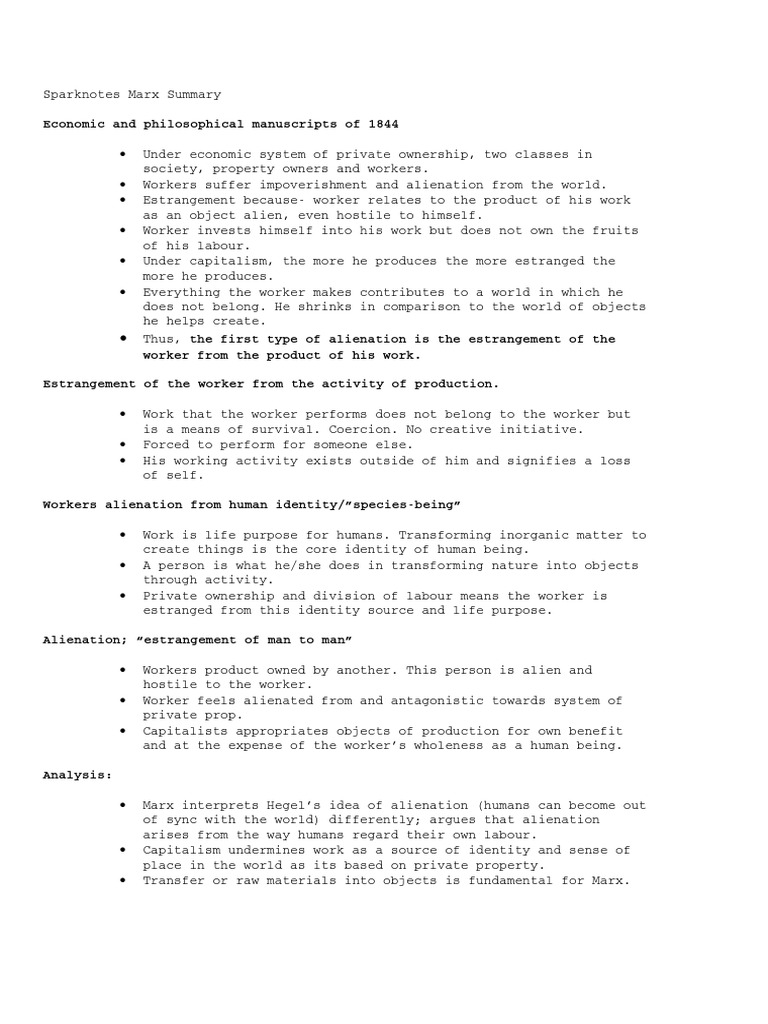 Sparknotes Marx Summary | Karl Marx | Bourgeoisie