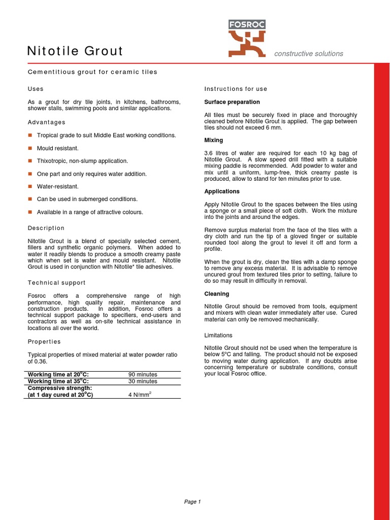Nitotile Grout | PDF | Tile | Shelf Life