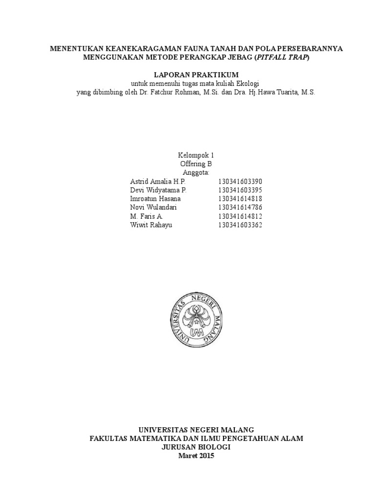 Pengamatan Hewan Tanah Dengan Metode Pitfall Trap | PDF