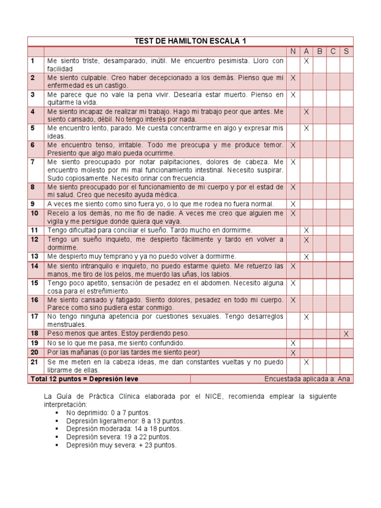 PDF Test de Hamilton Fases y Thomas Olmes | Depresión (Estado de ánimo ...