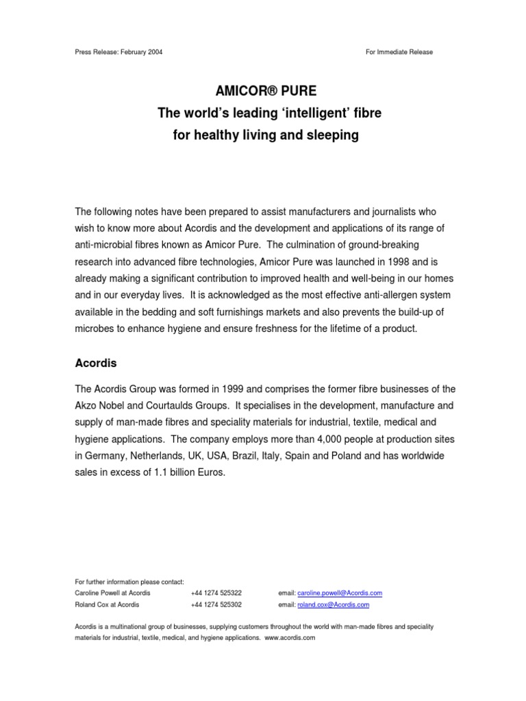 Amicor - Acrylics Antimicrobial Fiber | PDF | Textiles | Hygiene
