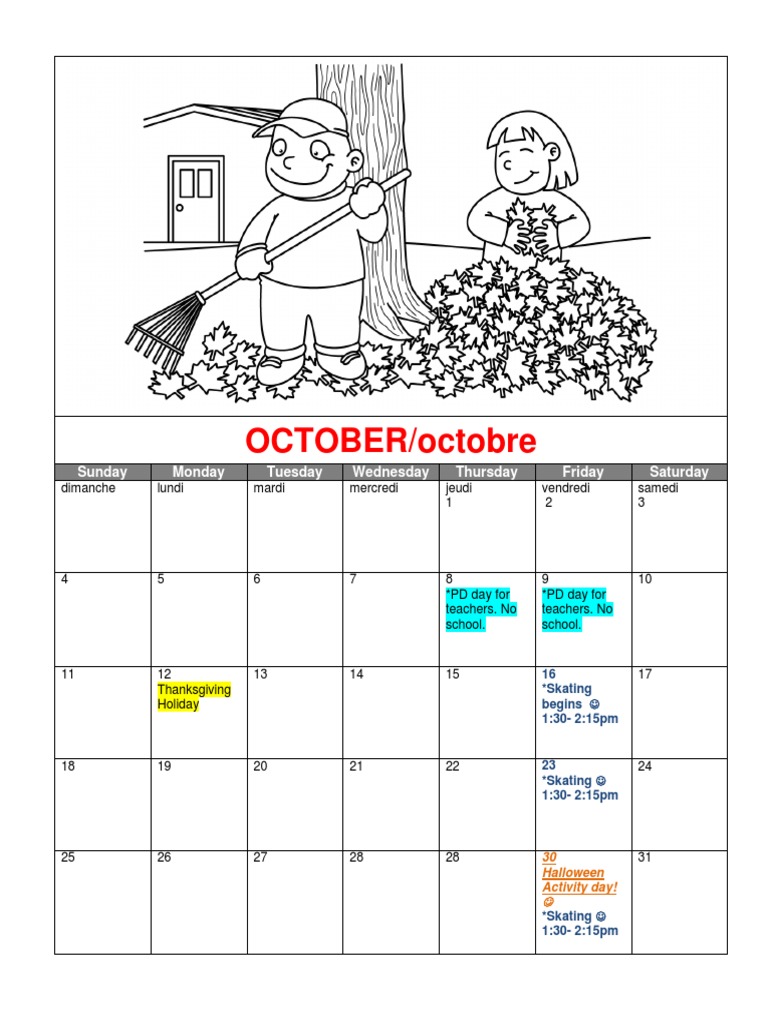 October School Calendar Events | PDF