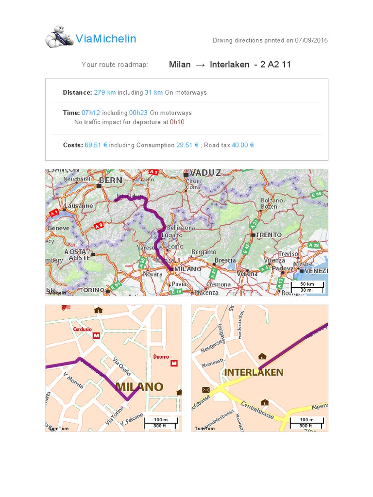 Milan to Interlaken Driving Route Guide | PDF | Road Transport | Road ...