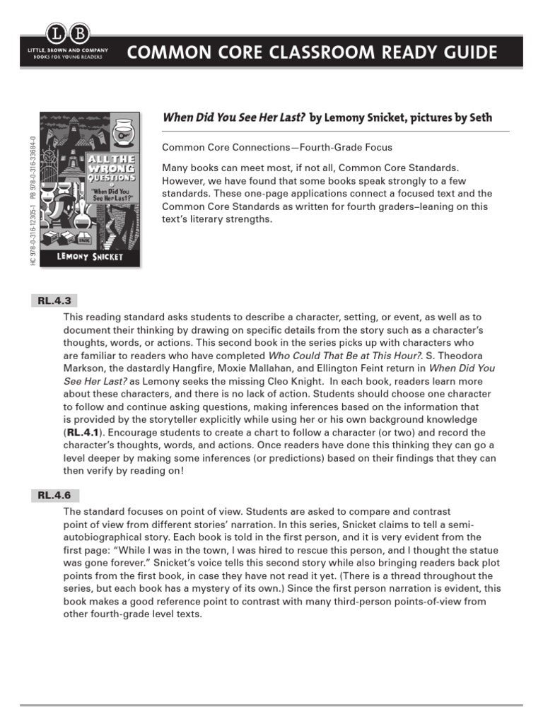 When Did You See Her Last (ATWQ #2) Common Core Educator Guide | PDF ...