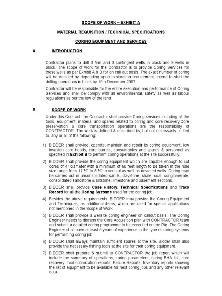 SOW Coring | PDF | Drilling Rig | Personal Protective Equipment