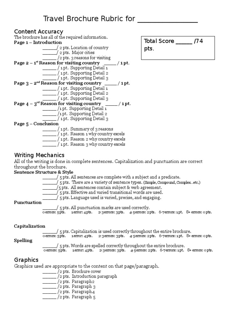 Travel Brochure Rubric | PDF | Business | Language Arts & Discipline