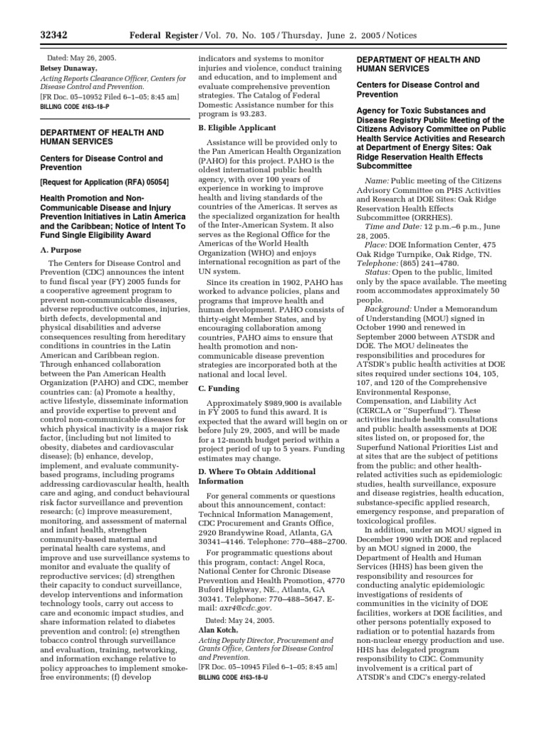 Notice: Grants and Cooperative Agreements Availability, Etc.: Public ...