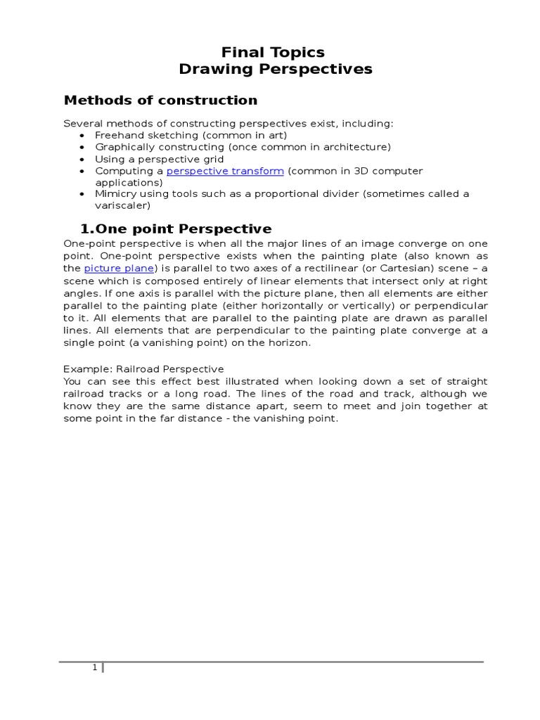 Perspectives Handout | PDF | Perspective (Graphical) | Computer Graphics