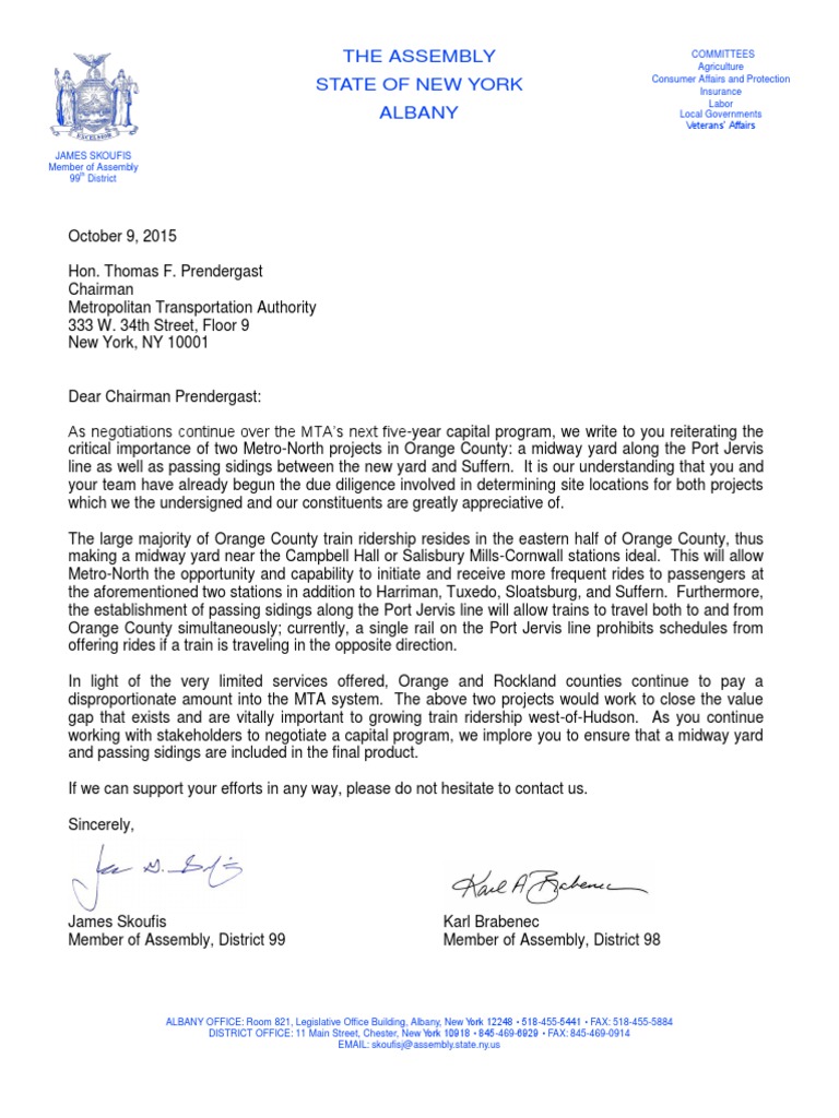 MTA OC Capital Program Letter | PDF | Metro North Railroad | New York ...