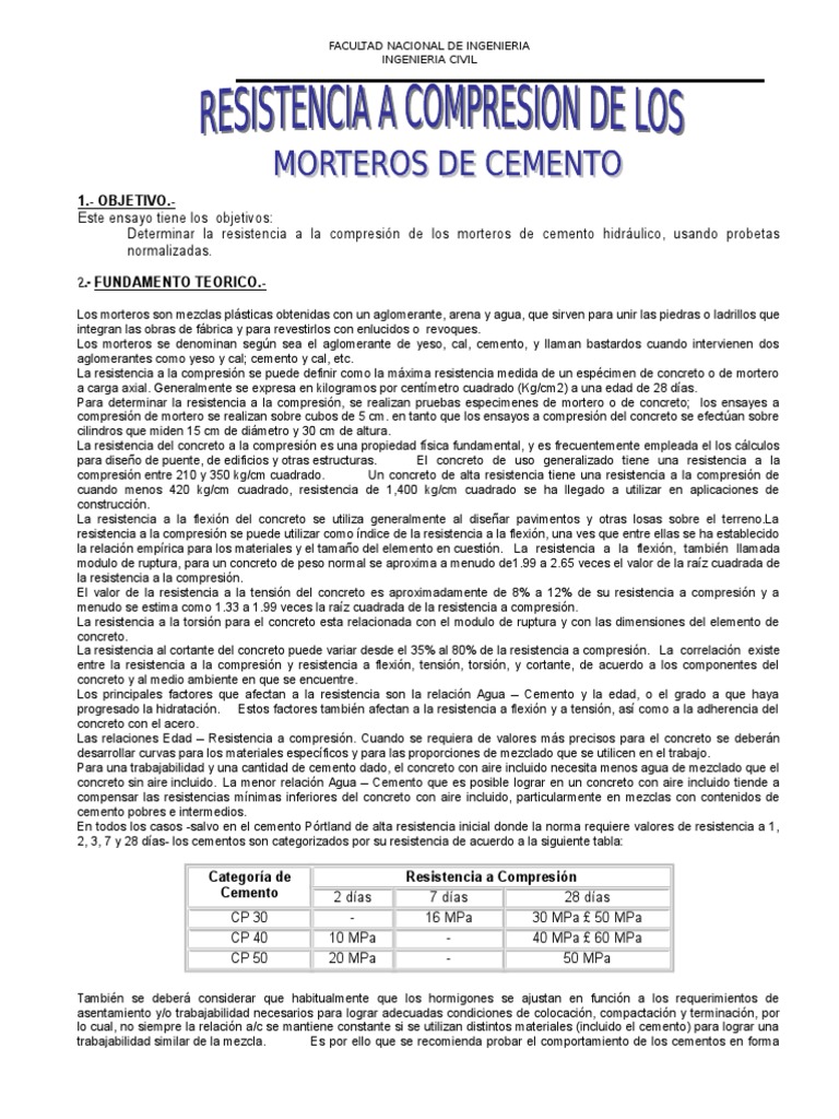 Resistencia A La Compresion | PDF | Hormigón | Mortero (Albañilería)