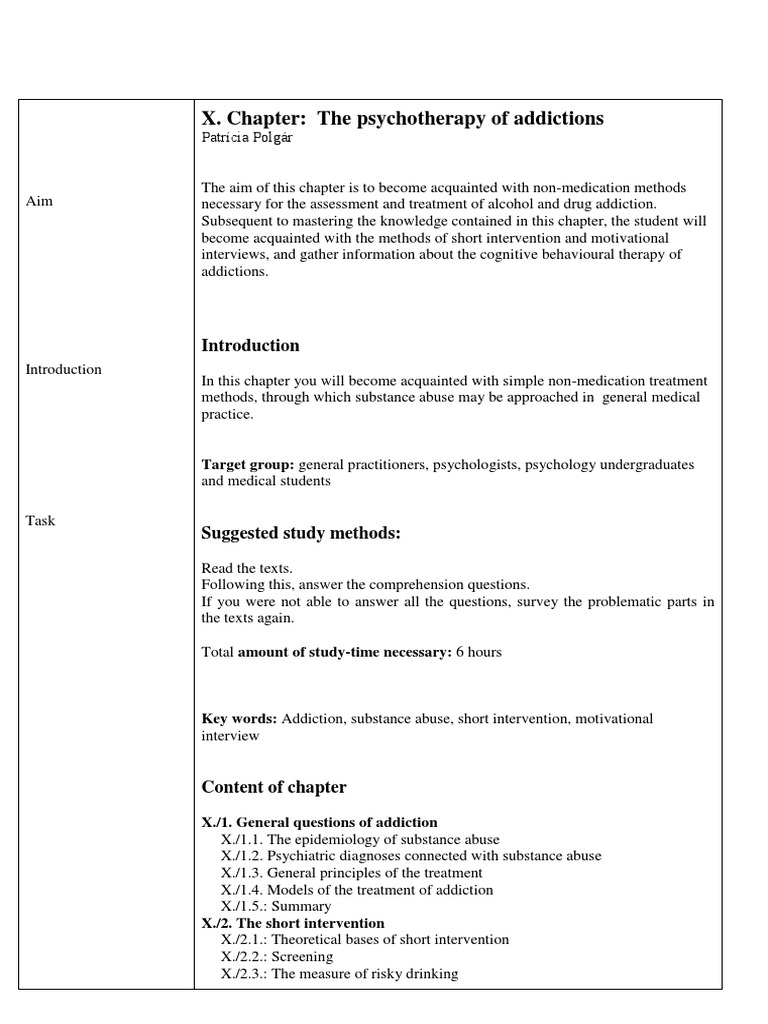X. Chapter: The Psychotherapy of Addictions | PDF | Alcoholism ...