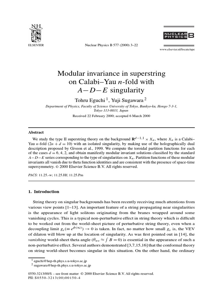 Modular Invariance in Superstring On Calabi-Yau N-Fold With: D E Singularity | PDF | String ...