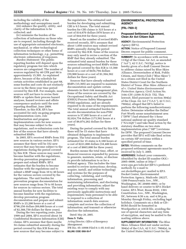 Notice: Air Pollution Control: Citizen's Suits Proposed Settlements ...