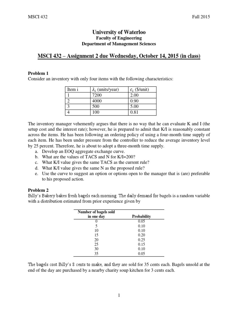 Assignment 2 | PDF | Normal Distribution | Inventory