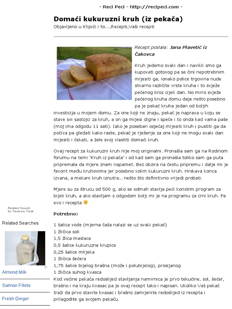 Domaći Kukuruzni Kruh (Iz Pekača) - Reci Peci | PDF